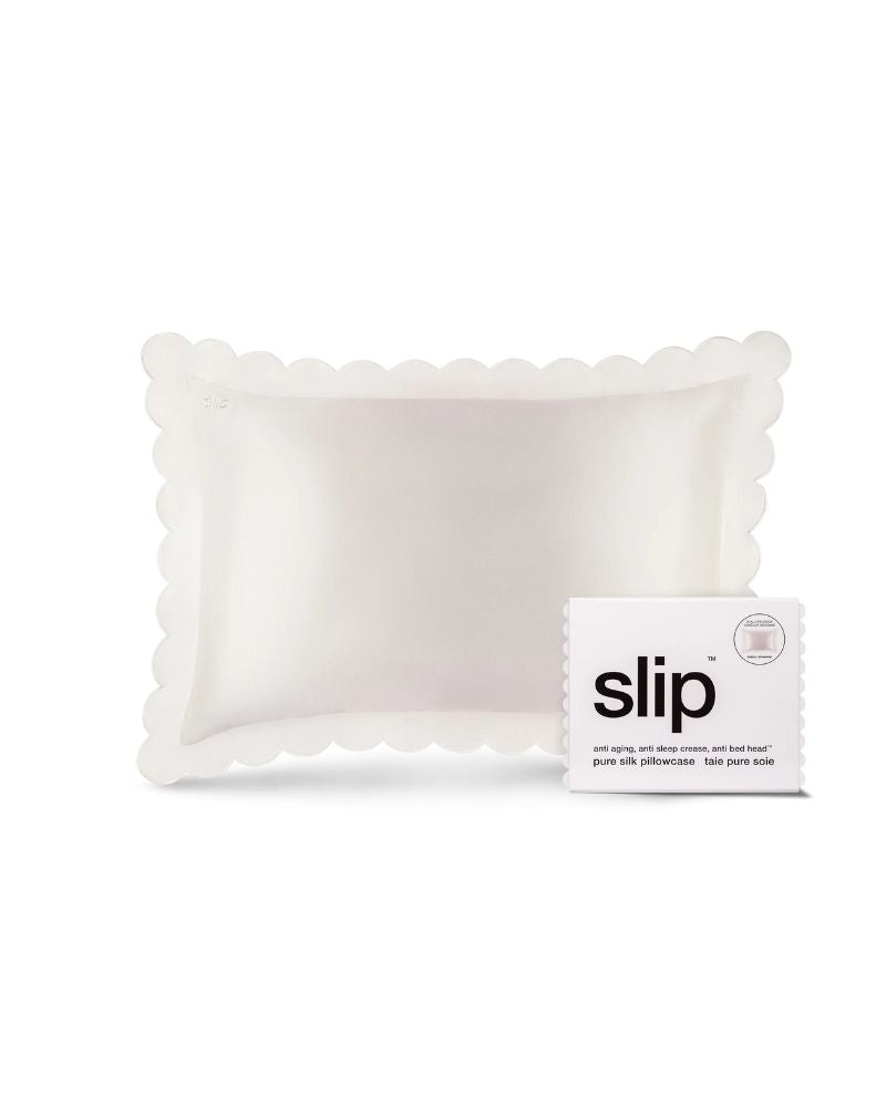 Slip Pure Silk Queen Pillowcase With Scalloped Edge - White
