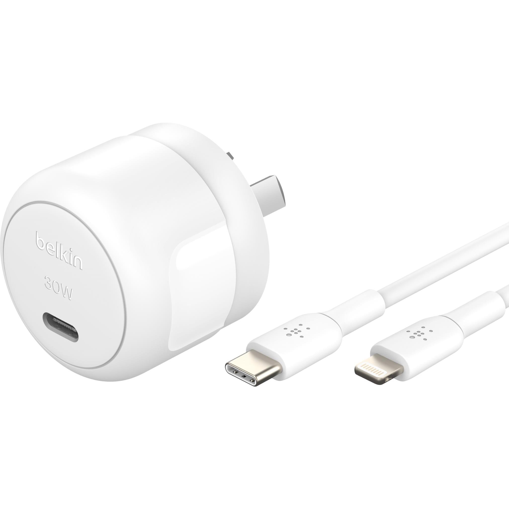 BoostCharge Compact USB-C Wall Charger 30W with USB-C to Lightning Cab